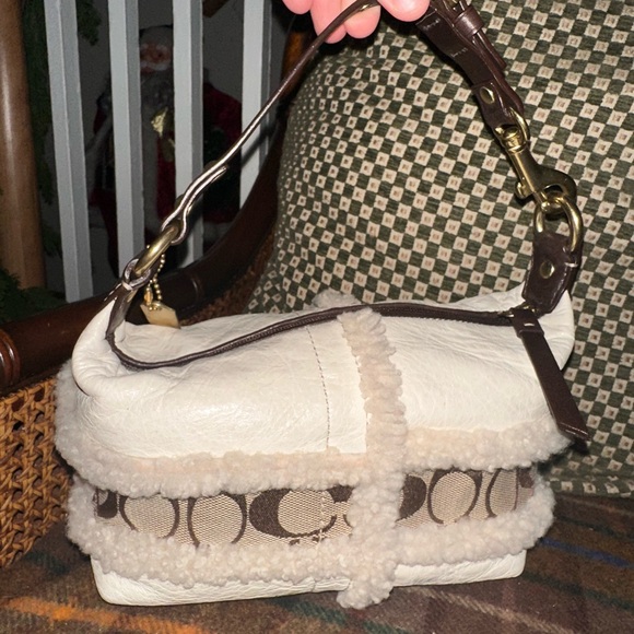 Coach | Bags | Vintage Coach Cream And Brown Shearling Shoulder Bag ...